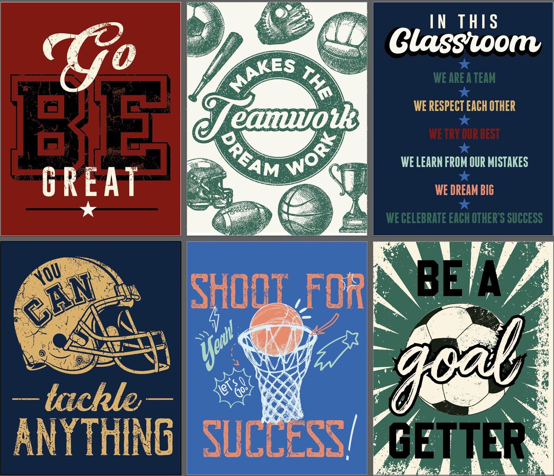Vintage Sports Classroom Poster 6 Pack - Etsy
