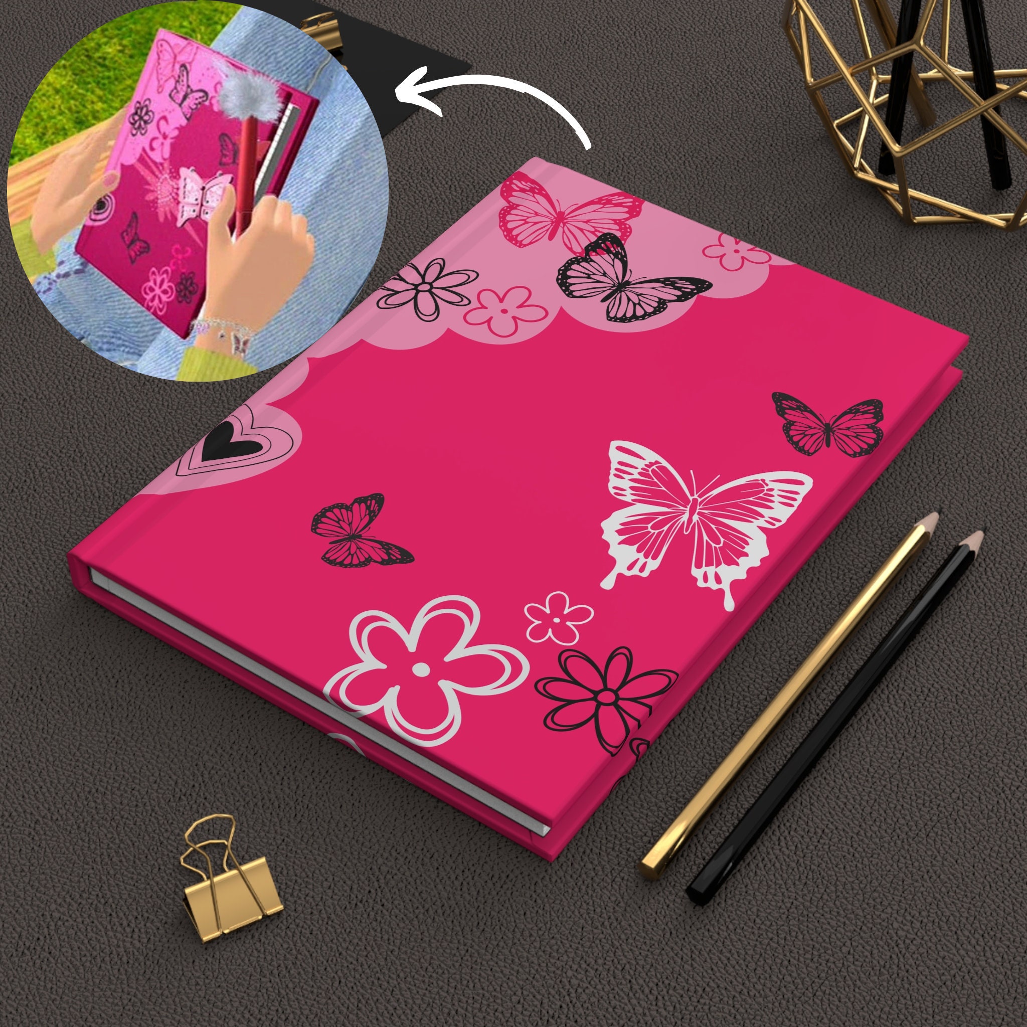 Pink Y2K Butterfly Journal Gift 2000s Diary Nostalgic Cute Notebook ...