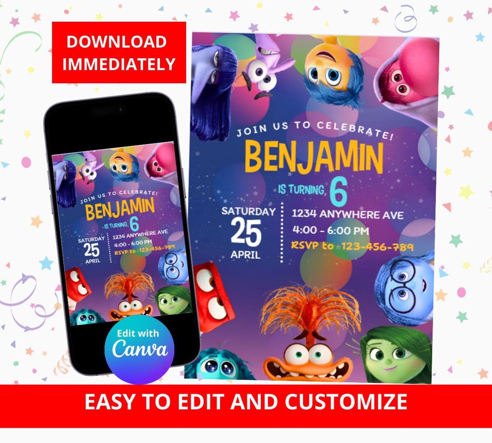 Inside Out 2 Invitation, Digital Invitation Inside Out,inside Out 2 ...