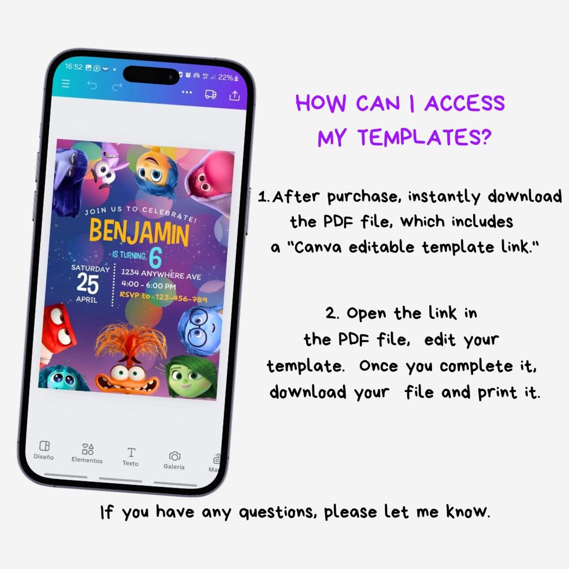 Inside Out 2 Invitation, Digital Invitation Inside Out,inside Out 2 ...