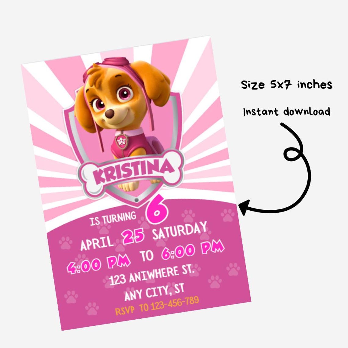 Editable Skye Paw Patrol Birthday Invitation Digital Download ...