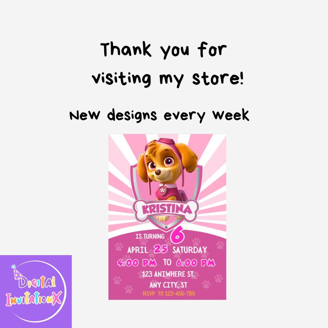 Editable Skye Paw Patrol Birthday Invitation Digital Download ...