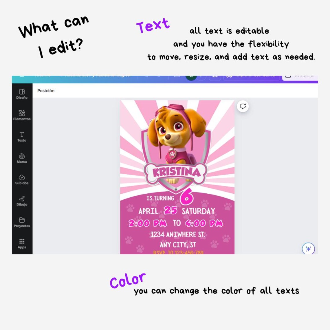 Editable Skye Paw Patrol Birthday Invitation Digital Download ...