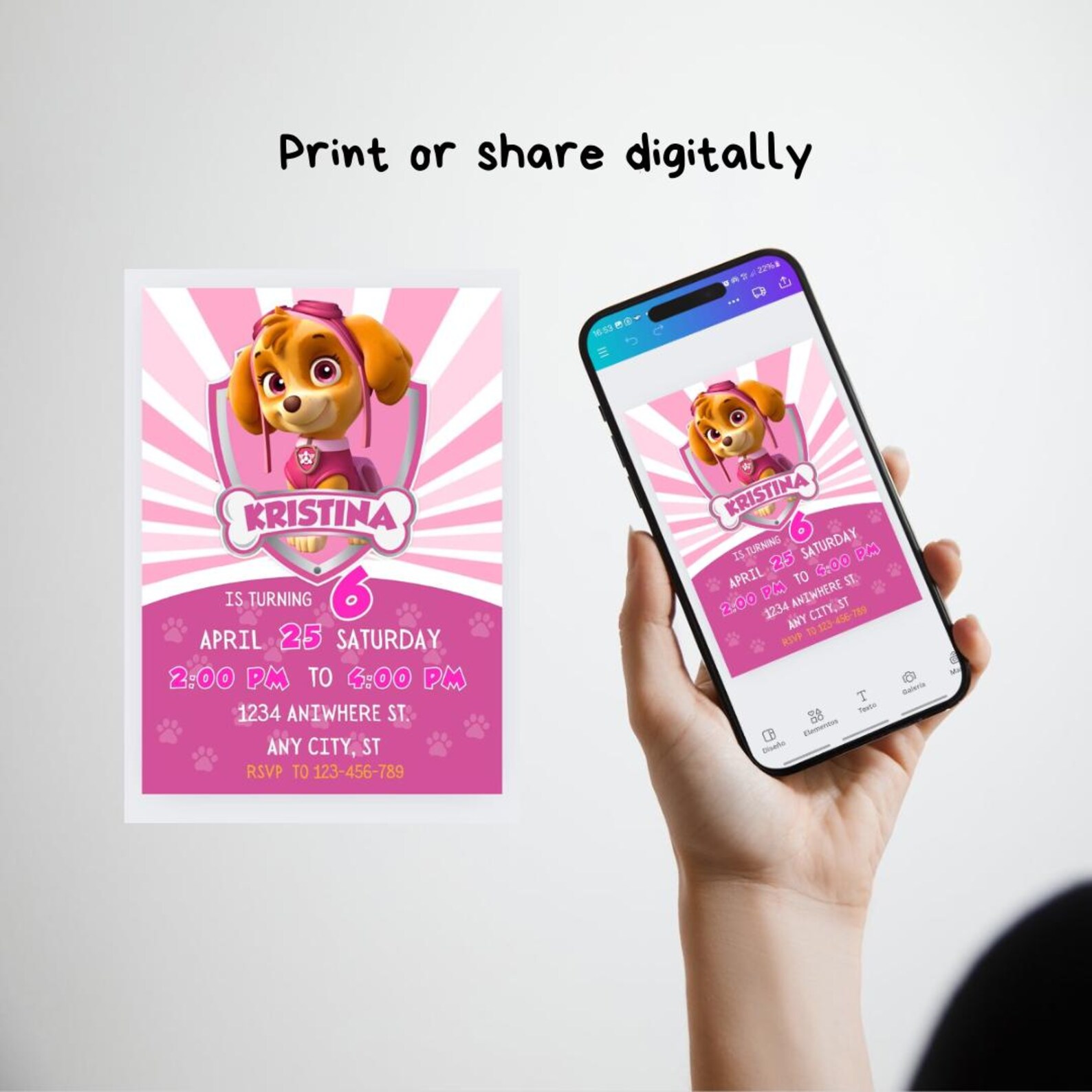 Editable Skye Paw Patrol Birthday Invitation Digital Download ...