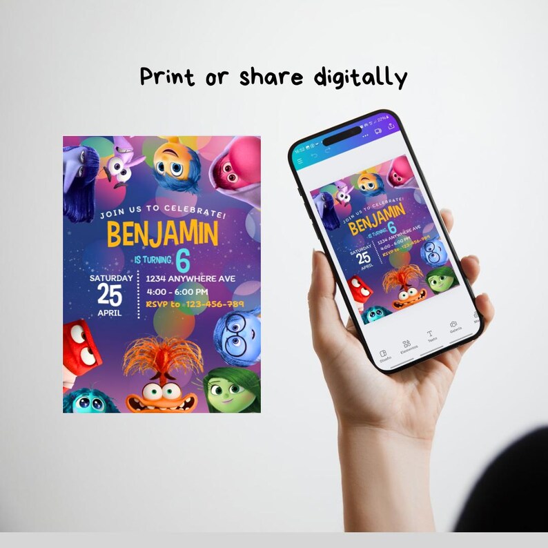 Inside Out 2 Invitation, Digital Invitation Inside Out,inside Out 2 ...