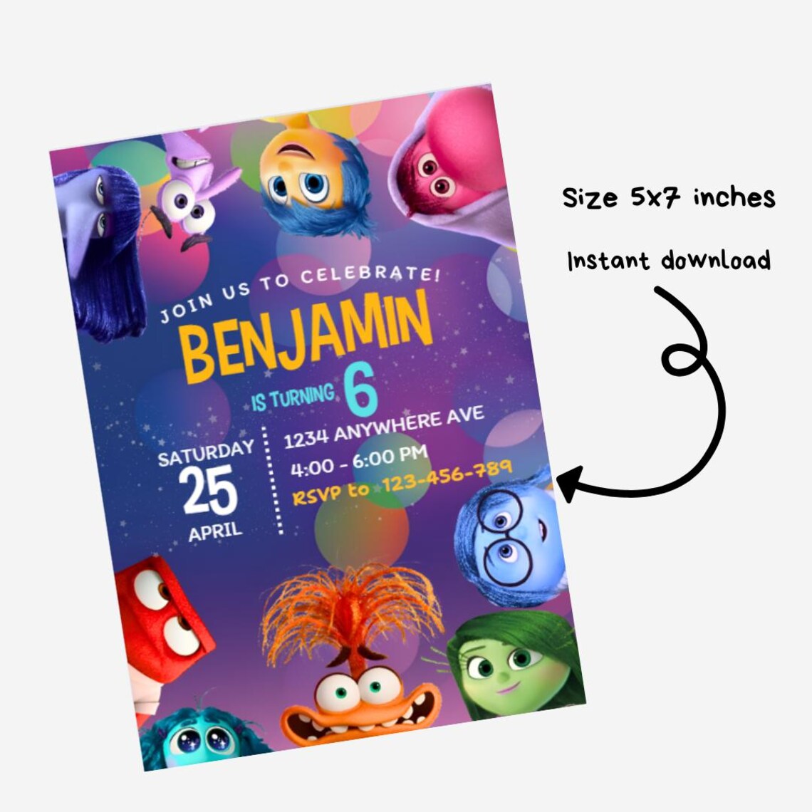 Inside Out 2 Invitation, Digital Invitation Inside Out,inside Out 2 ...