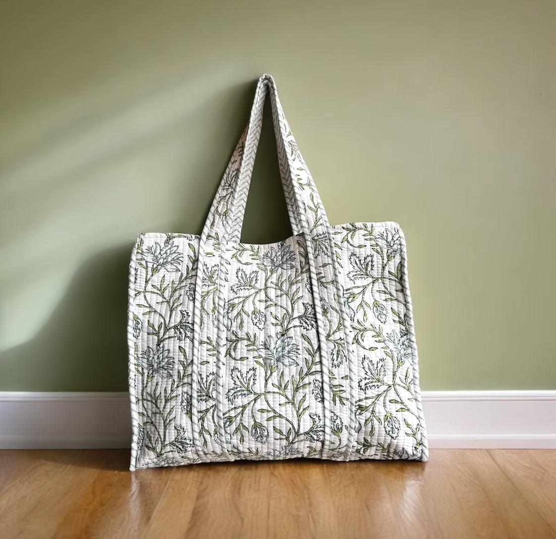 Hand Block Printed Beach Bags Quilted Tote Bag Hand Block Printed Tote ...