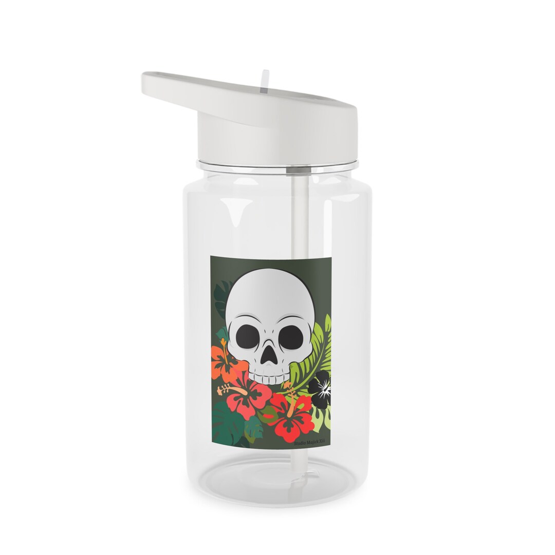 Skull With Hibiscus Tritan Water Bottle - Etsy