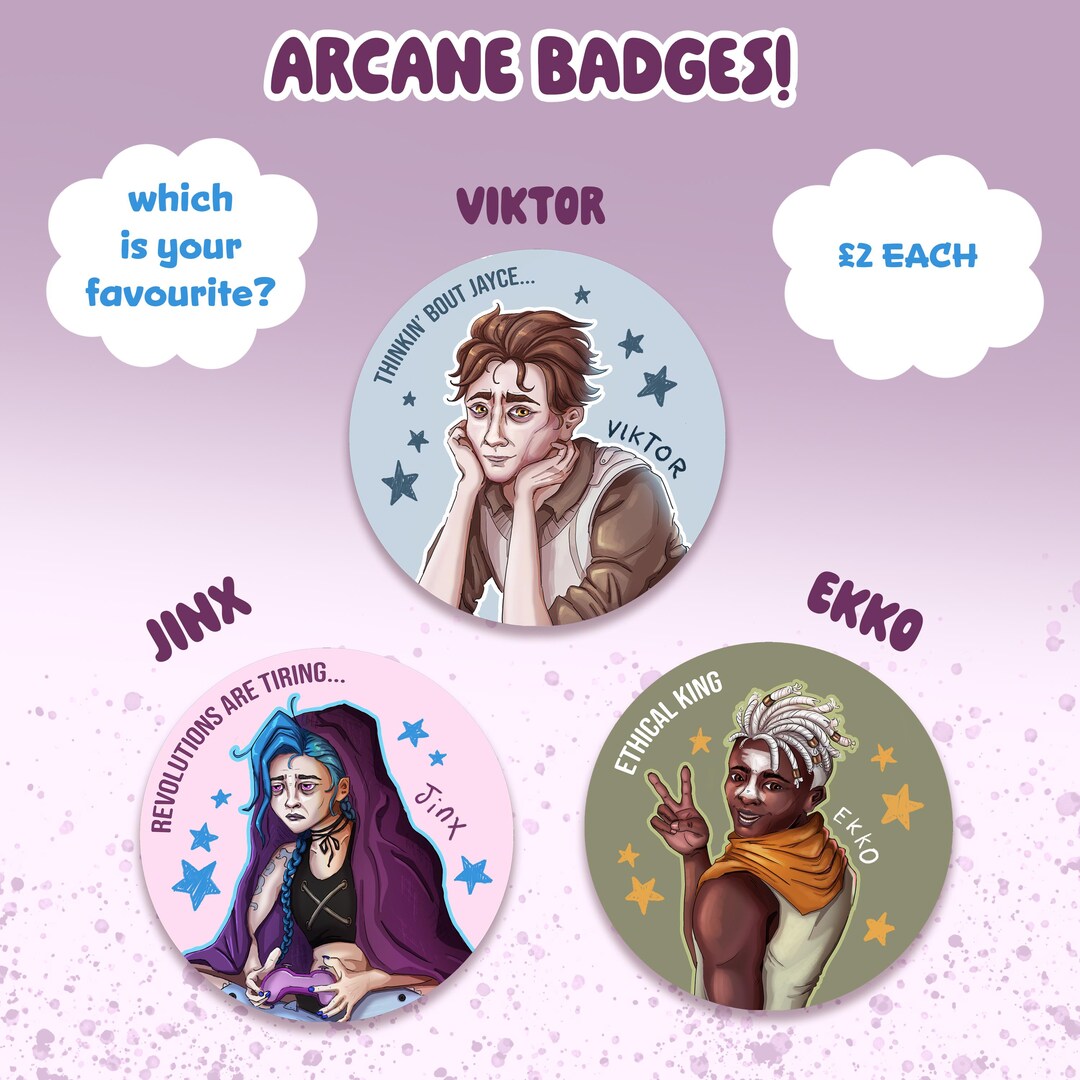 Arcane Character 38mm Button Badges, League of Legends, Gaming, Jinx ...