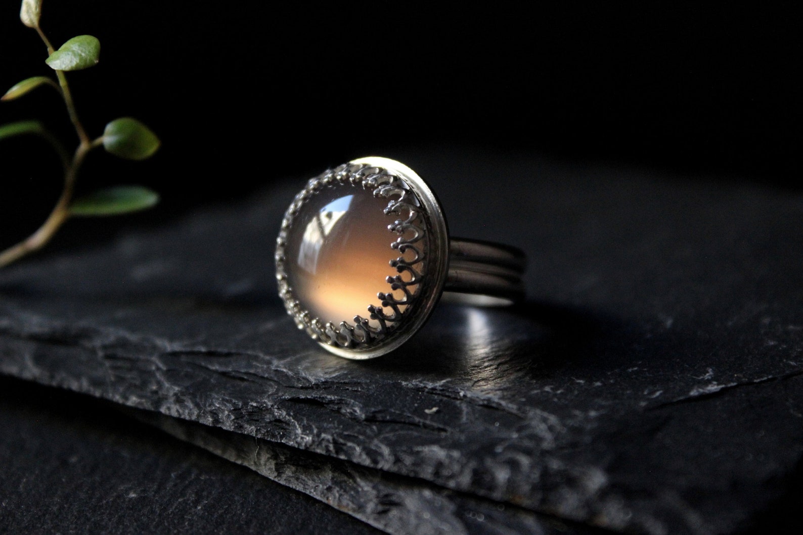 SIZE 7 Round Agate Grey Sterling Silver Statement Ring - Etsy