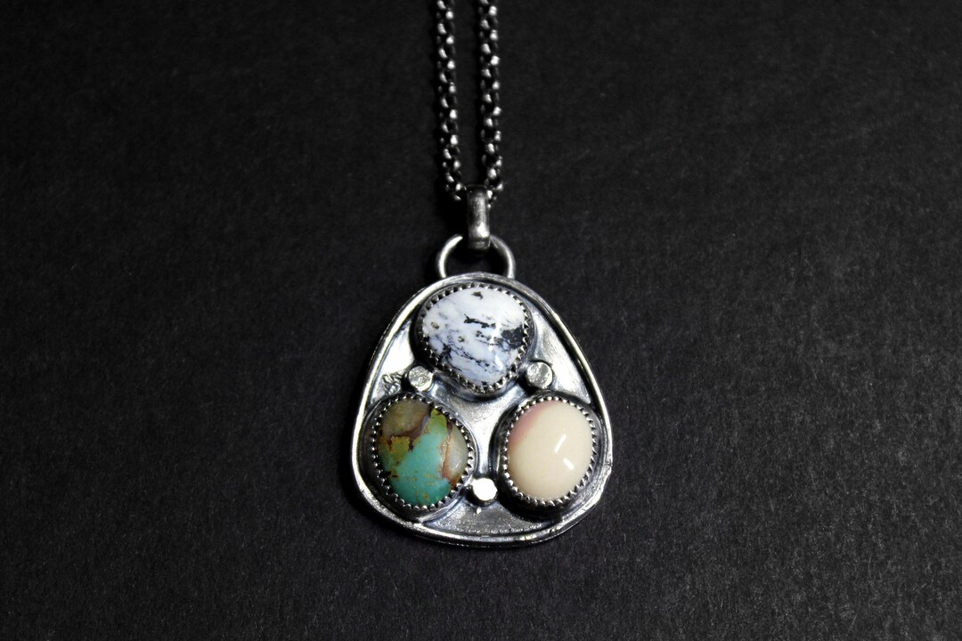 Royston Ribbon X White Buffalo Turquoise X Mexican Opal Shadow Box Sterling Silver Necklace | 3 ...