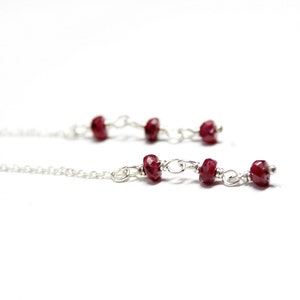 Genuine Ruby Sterling Silver Threader Earrings / July Birthstone / Rubies Ear Thread Threaders ...
