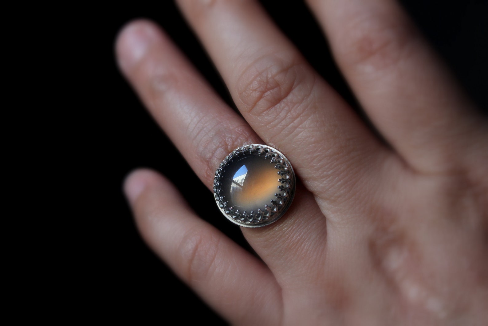 SIZE 7 Round Agate Grey Sterling Silver Statement Ring | Etsy