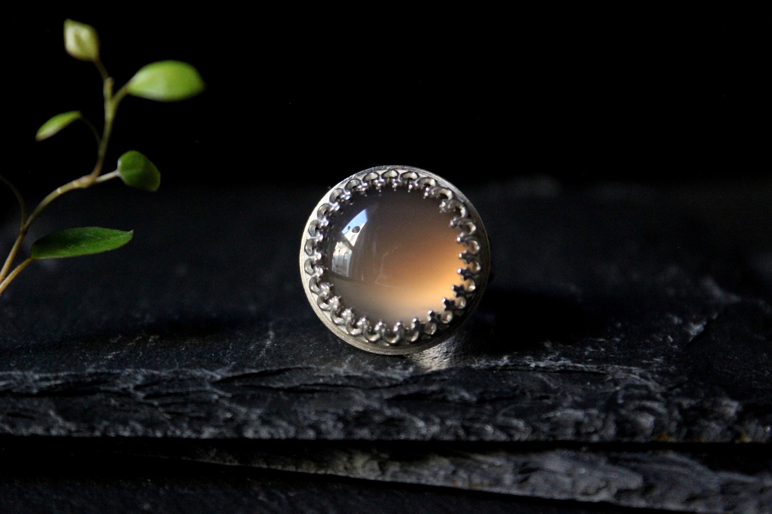 SIZE 7 Round Agate Grey Sterling Silver Statement Ring | Etsy