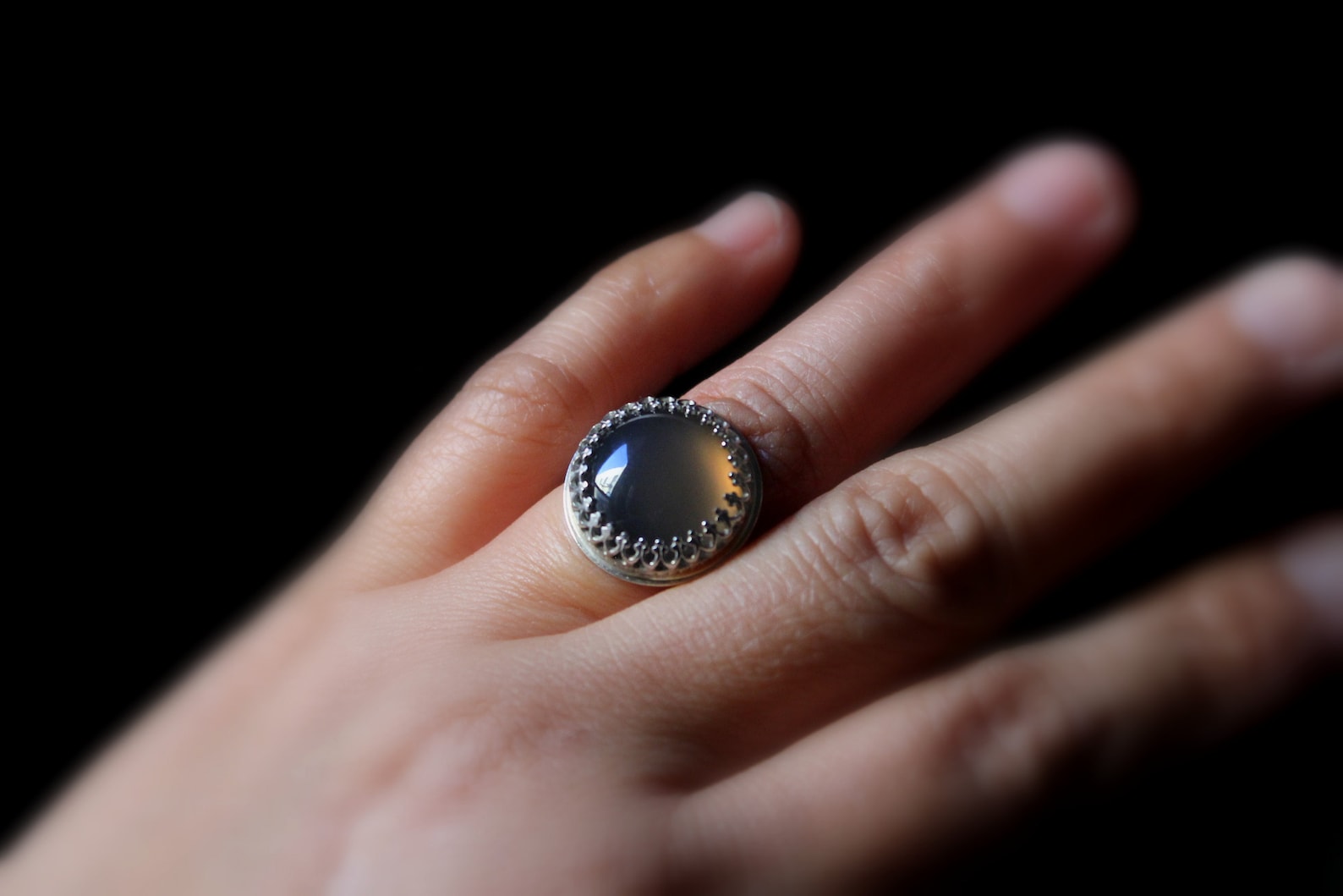 SIZE 7 Round Agate Grey Sterling Silver Statement Ring - Etsy