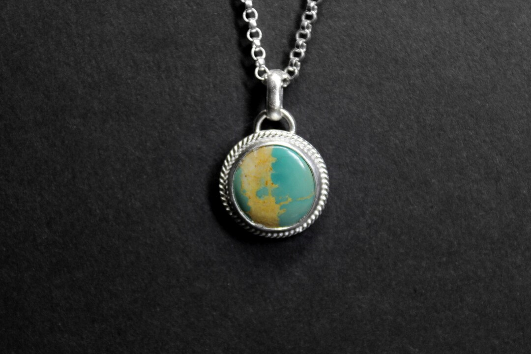 Round Royston Ribbon Turquoise Sterling Silver Necklace | Two Stone ...