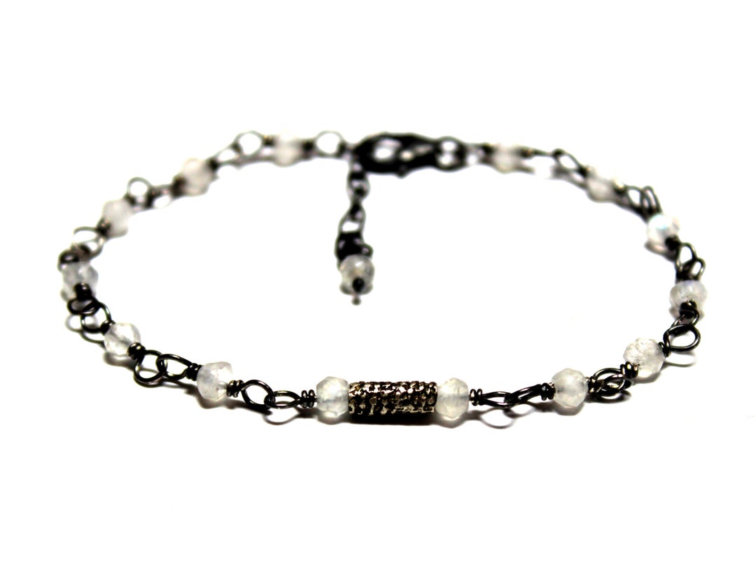 Rainbow Moonstone Hill Tribe Silver Sterling Silver Bracelet / Oxidized ...