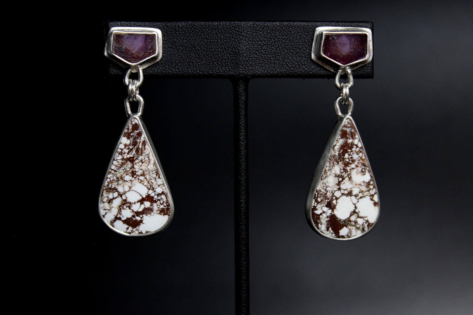 Pink Star Sapphire Wildhorse Magnesite Sterling Silver Post Stud Dangle ...