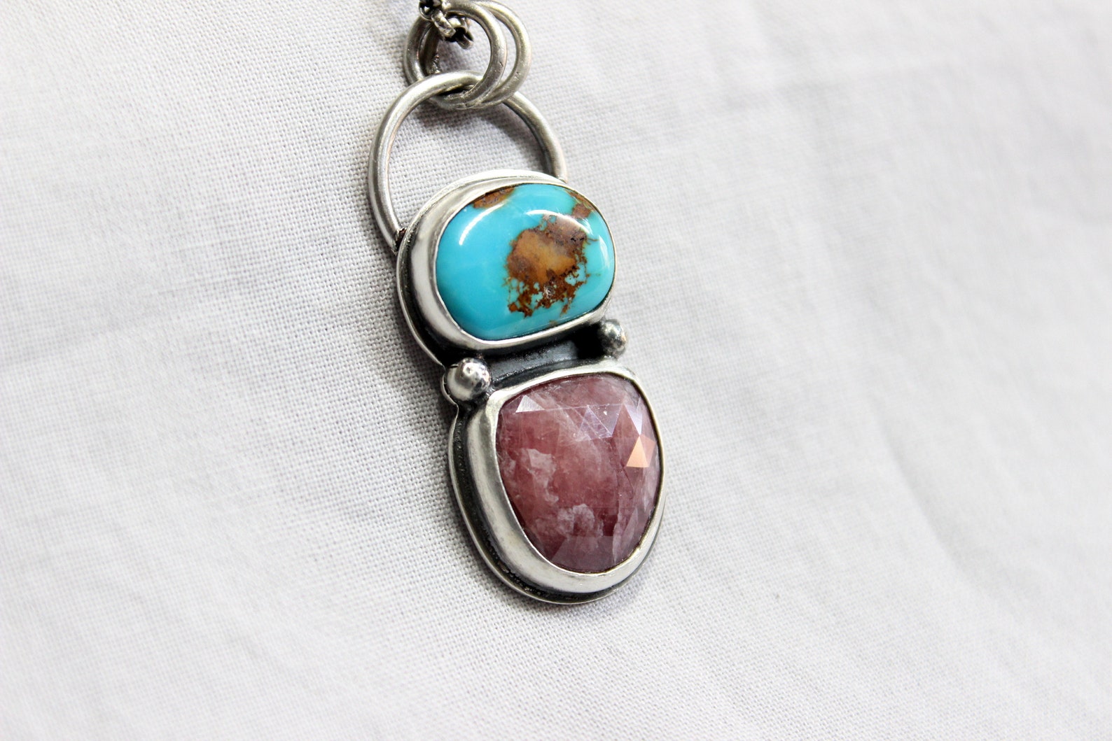 Royston + Rose Cut Pink Sapphire Sterling Silver Necklace | Two Stone ...