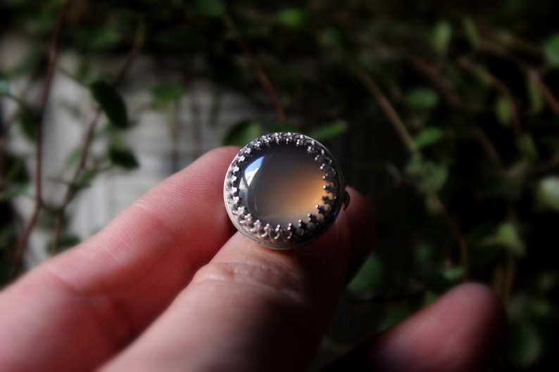 SIZE 7 Round Agate Grey Sterling Silver Statement Ring - Etsy