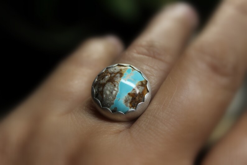SIZE 7 Round Royston Ribbon Boulder Turquoise Sterling | Etsy