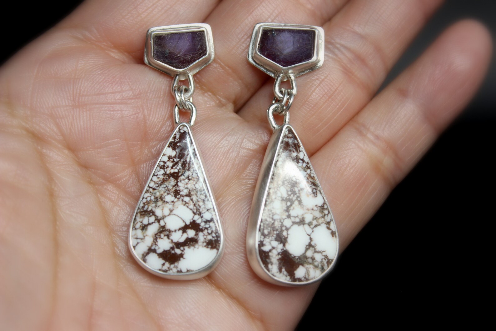 Pink Star Sapphire Wildhorse Magnesite Sterling Silver Post Stud Dangle ...