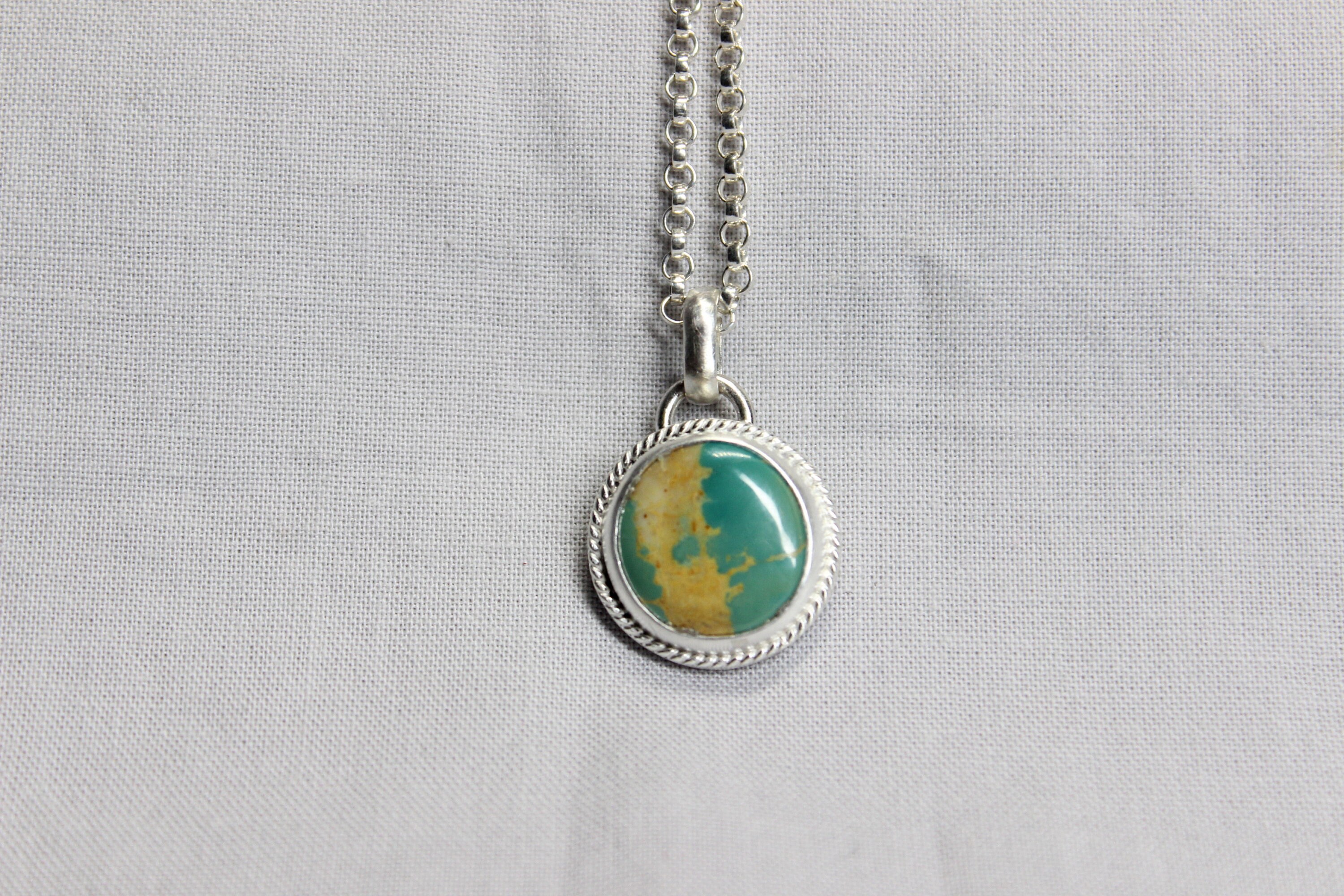 Round Royston Ribbon Turquoise Sterling Silver Necklace Two | Etsy