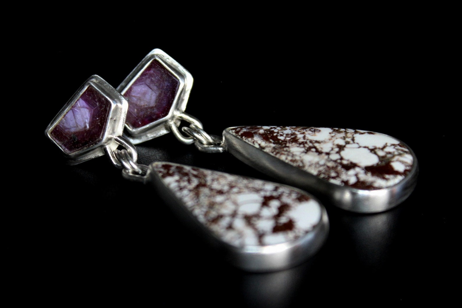 Pink Star Sapphire Wildhorse Magnesite Sterling Silver Post Stud Dangle ...