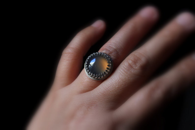 SIZE 7 Round Agate Grey Sterling Silver Statement Ring | Etsy