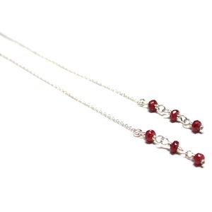 Genuine Ruby Sterling Silver Threader Earrings / July Birthstone / Rubies Ear Thread Threaders ...