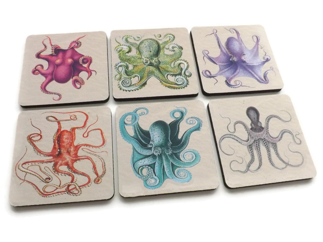 Octopus Drink Coasters Sea Beach Ocean Nautical Home Decor - Etsy