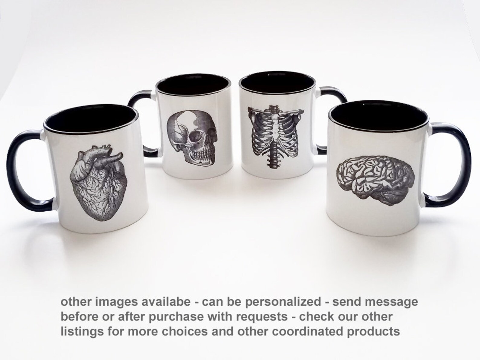Human Anatomy Mugs Cup Gift Set Black White Anatomical Heart - Etsy