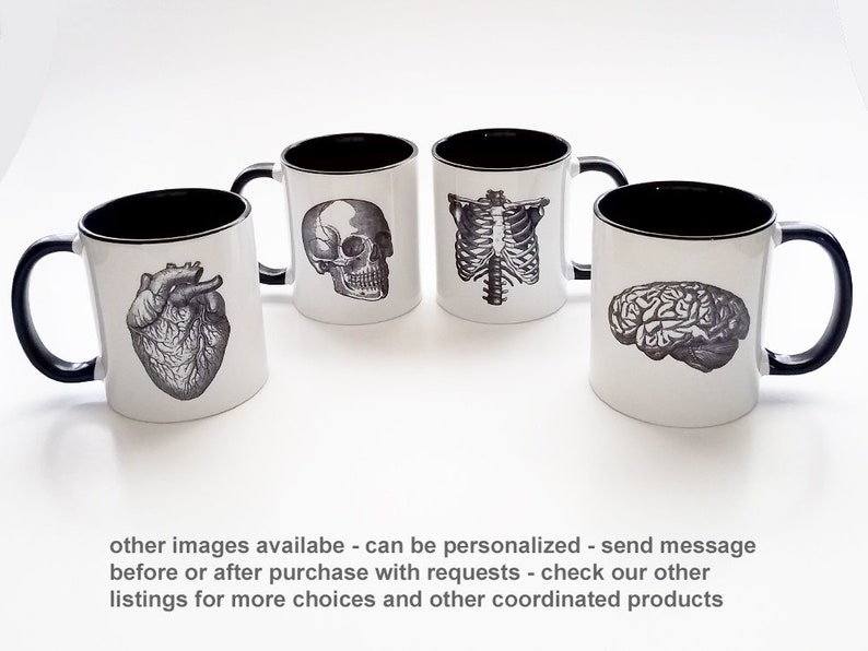 Human Anatomy Mugs Cup Gift Set Black White Anatomical Heart Medical ...