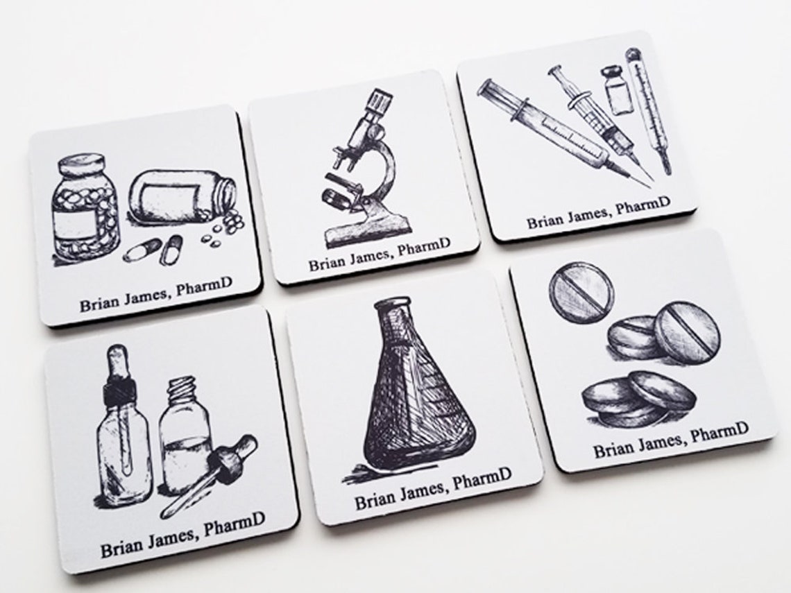 Personalized Pharmacist Drink Coasters Gift Set Beaker - Etsy