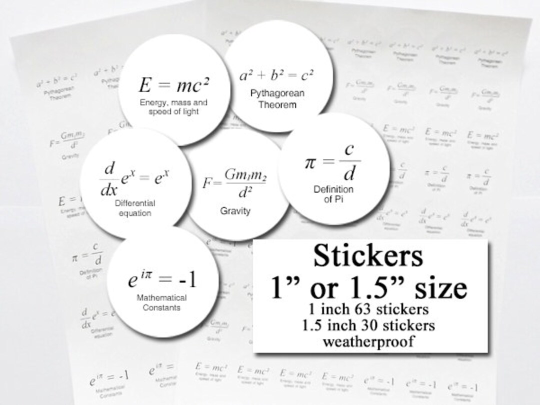 Math STICKERS Labels Formula Geekery Physics Equation Teacher Gift ...