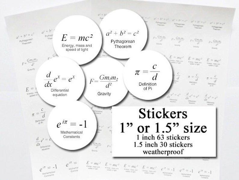 Math STICKERS Labels Formula Geekery Physics Equation Teacher - Etsy
