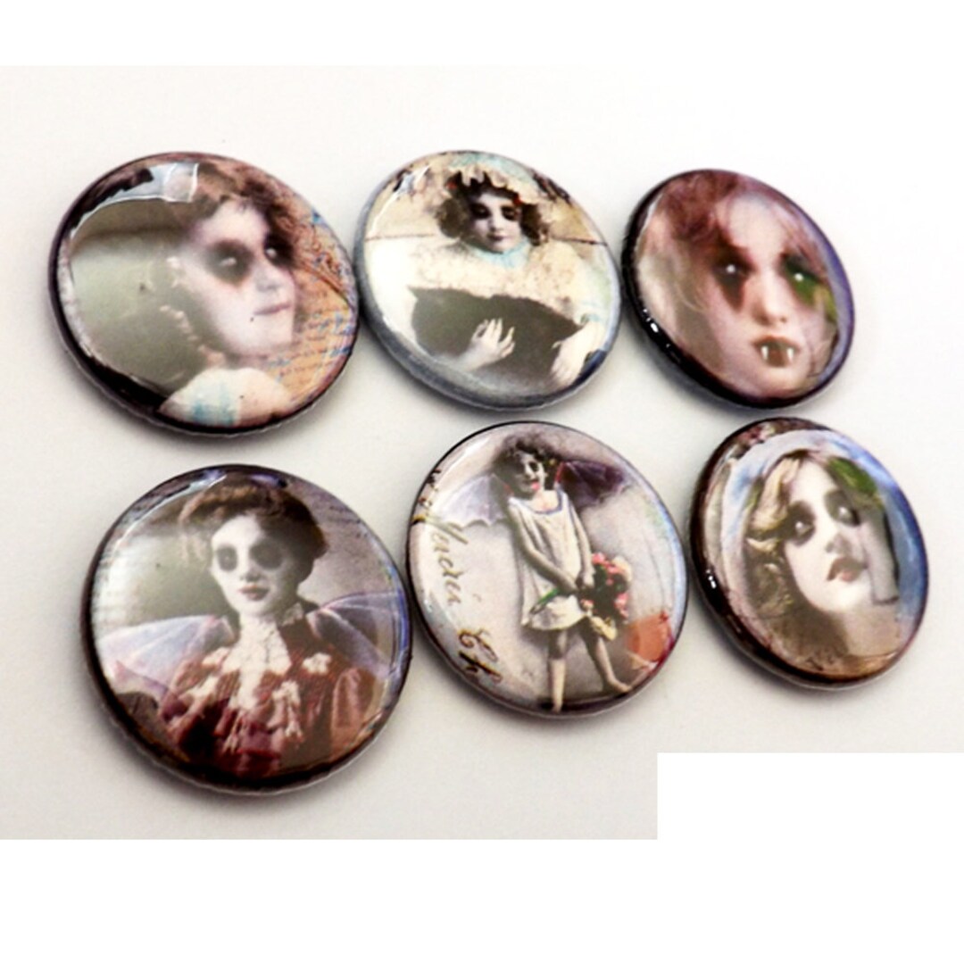 Goth Button Pins Horror Macabre Faces Creepy Vampire Flair Magnets ...
