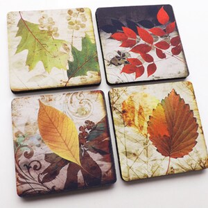Fall Leaves Drink Coaster Set Autumn Hostess Gift Holiday Party Favors ...