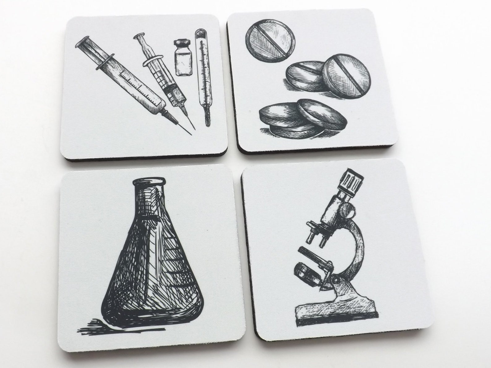 Pharmacist Drink Coasters Gift Set Beaker Microscope Vials Pills ...