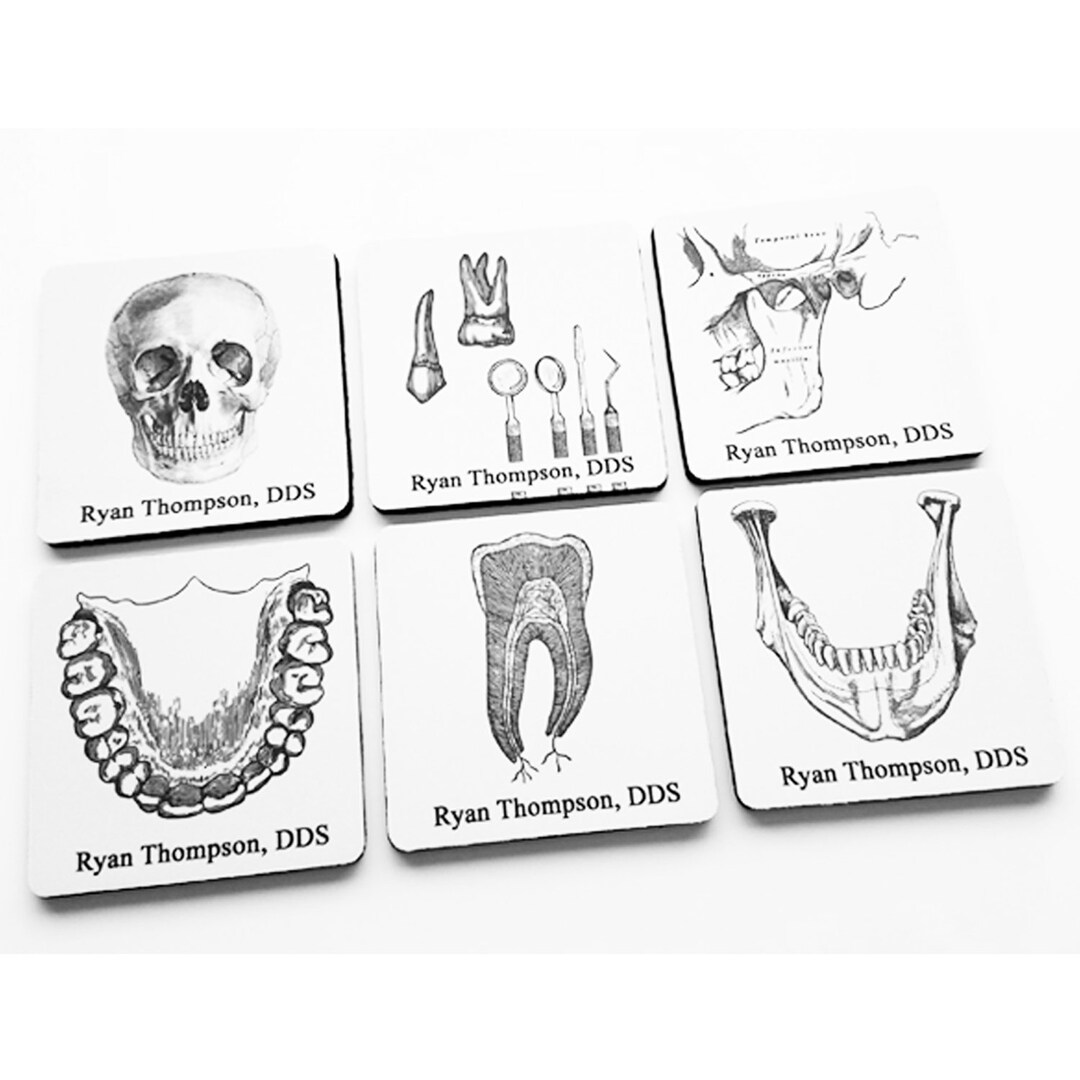 Personalized Dentist Dental Hygienist Drink Coasters Gift Set Teeth Jaw ...