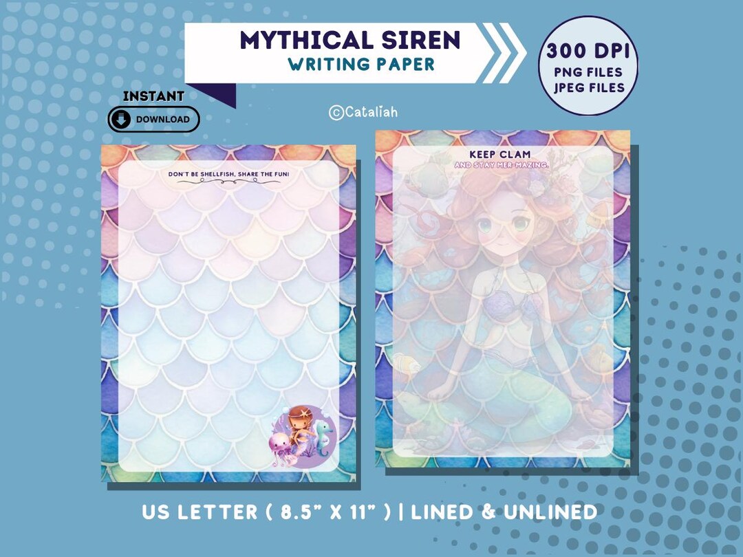 Printable Purple Celtic Mermaid Writing Paper Set Marine Themed Siren ...