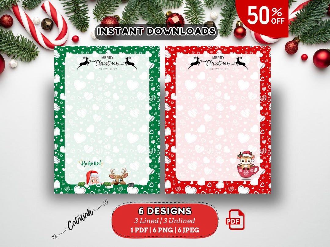 Printable Christmas Naughty Santa & Rudolph Reindeer, Lined Unlined ...