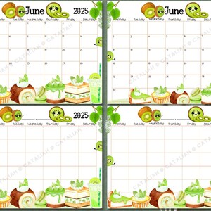 2025 Printable June Monthly Desk Calendar for Kids in Watercolor Kiwi ...