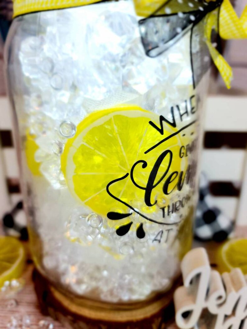 Farmhouse Mason Jar Lights, Lemon Kitchen Centerpieces, Lemon Candle ...