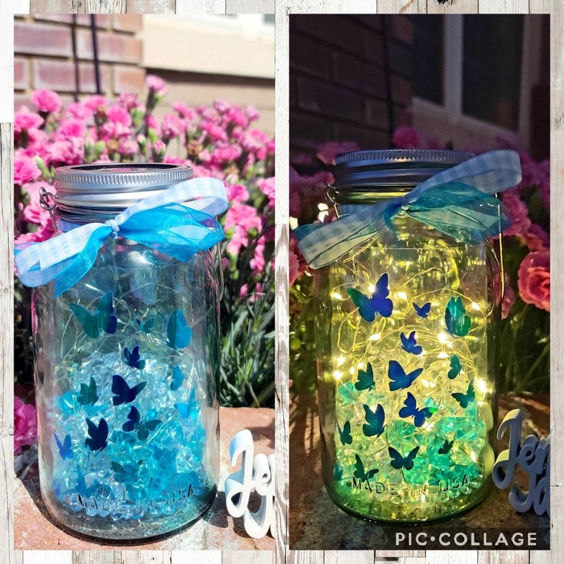 Solar Blue Glass Mason Jar Fairy Lantern Outdoor Garden | Etsy