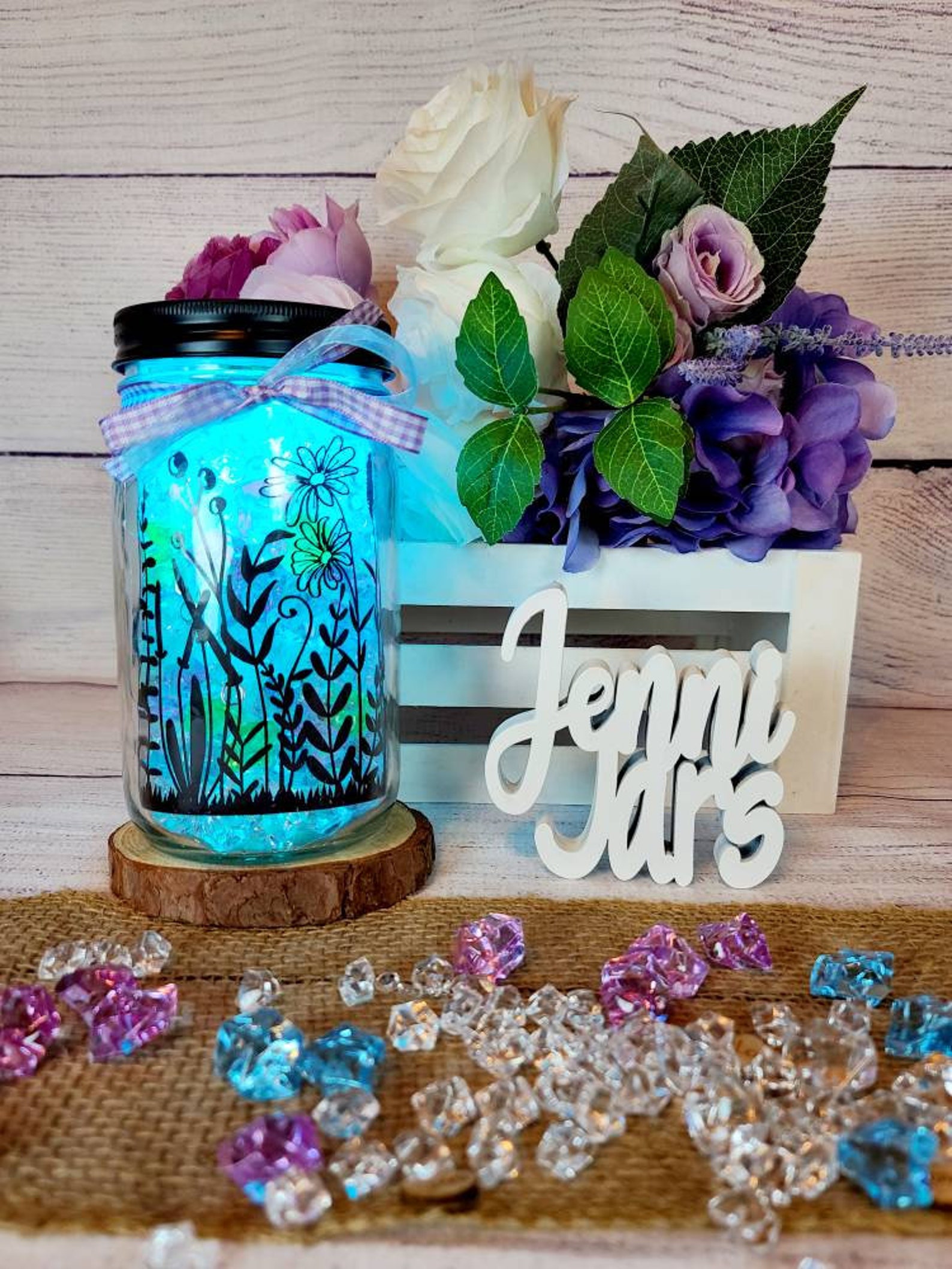 Farmhouse Flowers LED Color Changing Mason Jar Light Rustic - Etsy
