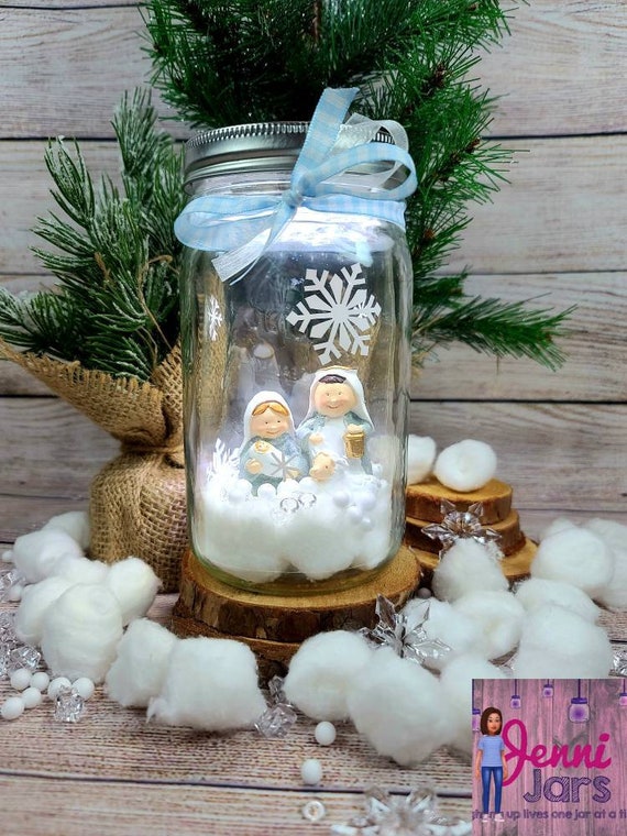 Nativity light up mason jar religious Christmas decor | Etsy
