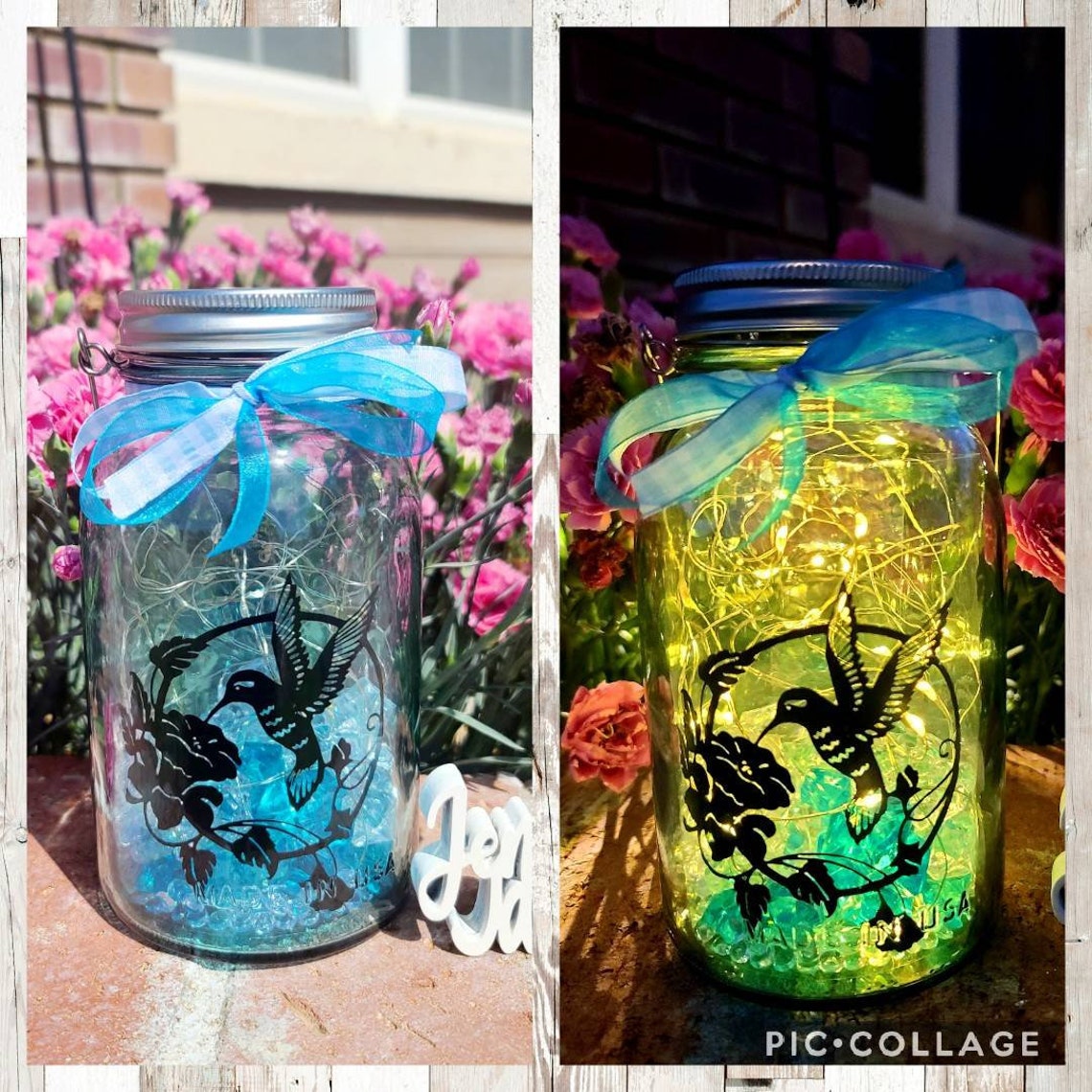 Solar Blue Glass Mason Jar Fairy Lantern Outdoor Garden - Etsy