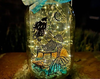 Mermaid Farmhouse Mason Jar Light Beach Decor Nautical | Etsy
