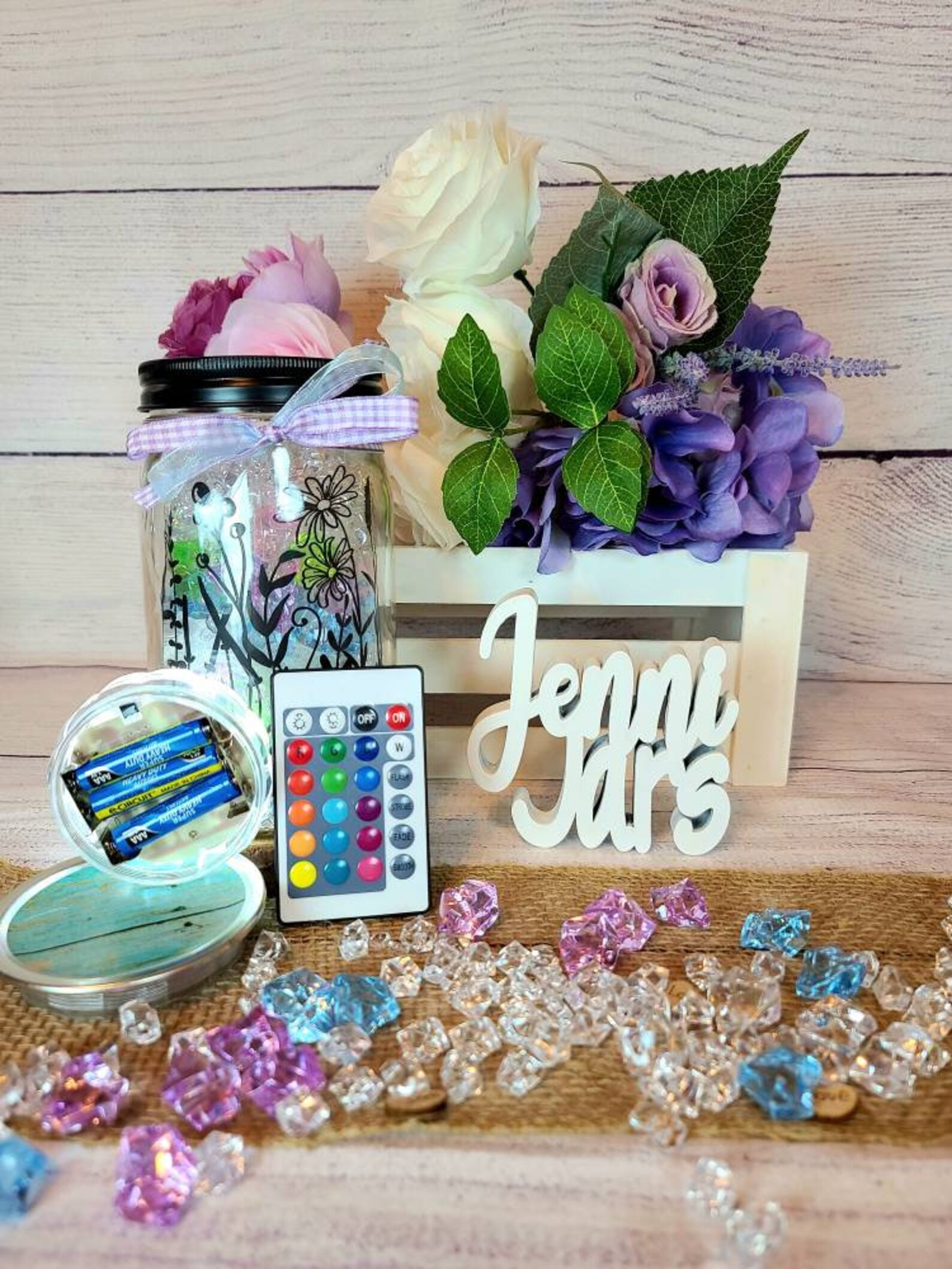 Farmhouse Flowers LED Color Changing Mason Jar Light Rustic - Etsy